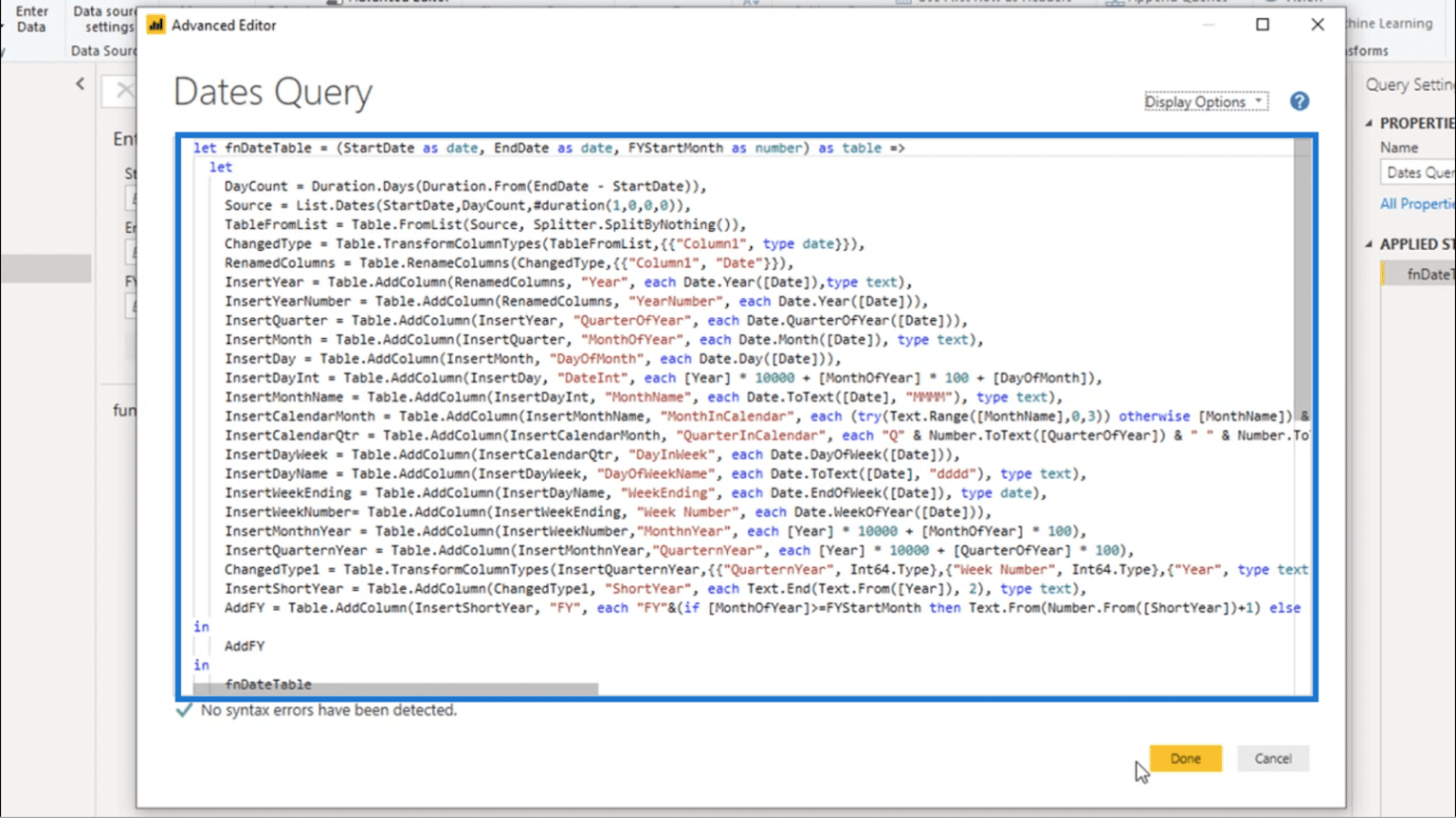 Creating A Dynamic Date Query Table In Power Bi A Query Editor Tutorial Master Data Skills Ai