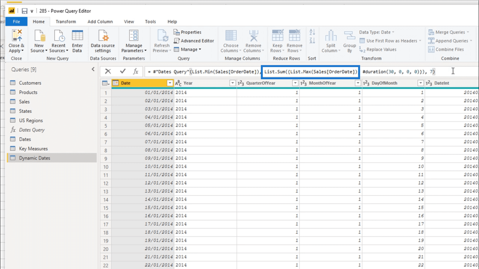 Creating A Dynamic Date Query Table In Power Bi Query Editor Tutorial